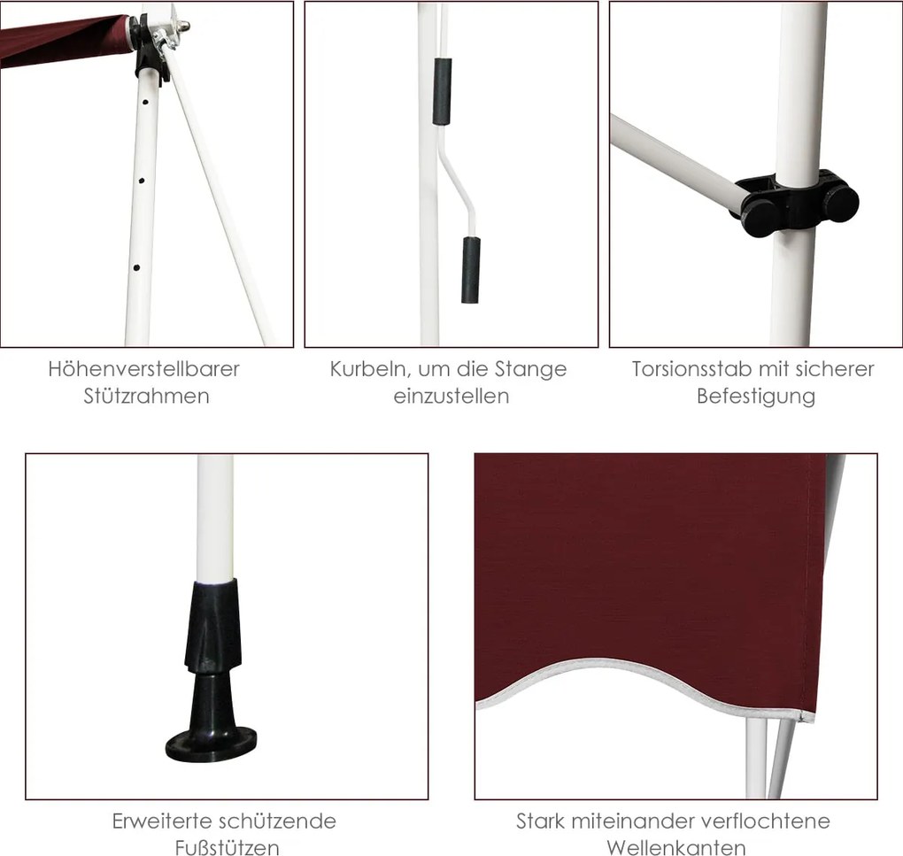 Costway 250 cm široká příchytná markýza bez vrtání, balkonová