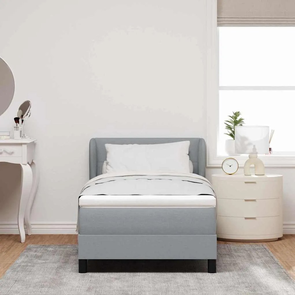 Postel s boxspringem s čelo Světle šedá 90 x 190 cm textil 3339996