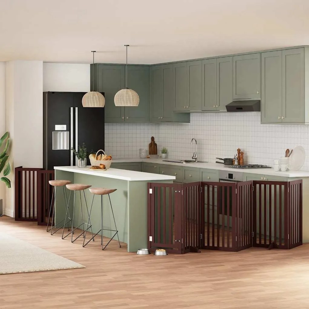 Zábrana pro psy s dvířky skládací 15 panelů hnědá 750 cm topol 3155664