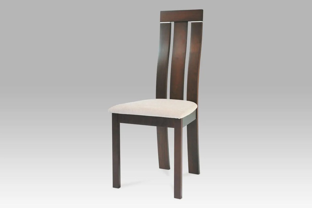 Jídelní židle dřevěná dekor ořech a potah krémová látka BC-3931 WAL