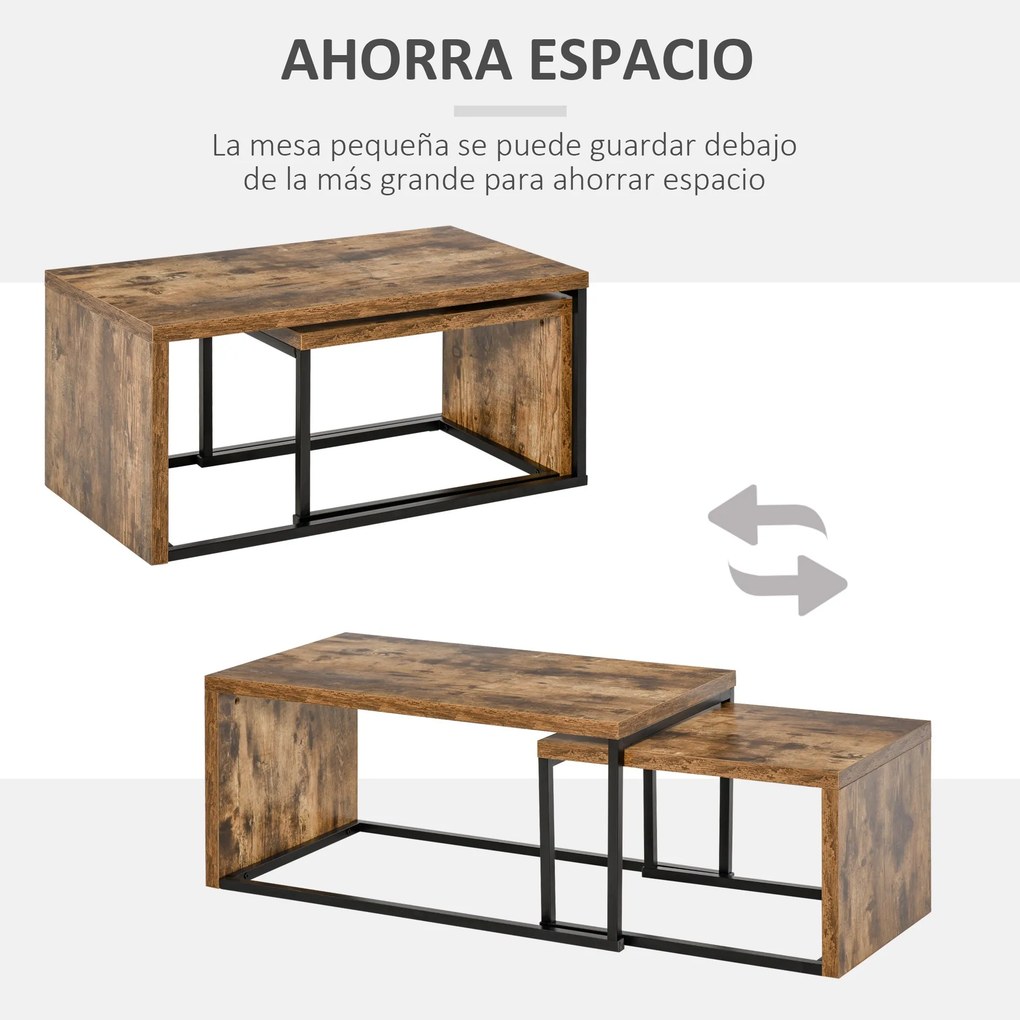 HOMCOM Set 2 Kávových Stolků s Kovovými Nohy v Průmyslovém Stylu pro Obývací Pokoj a Jídelnu 90x48x42 cm a 59x42x36 cm