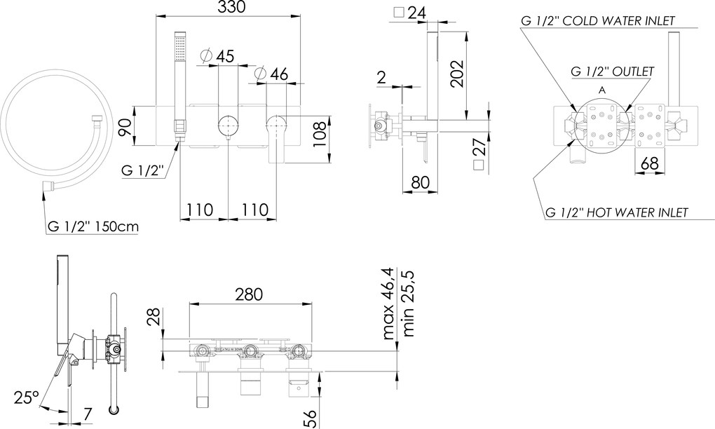 Sapho PAX podomítková sprchová baterie s ruční sprchou 2 výstupy chrom XA52