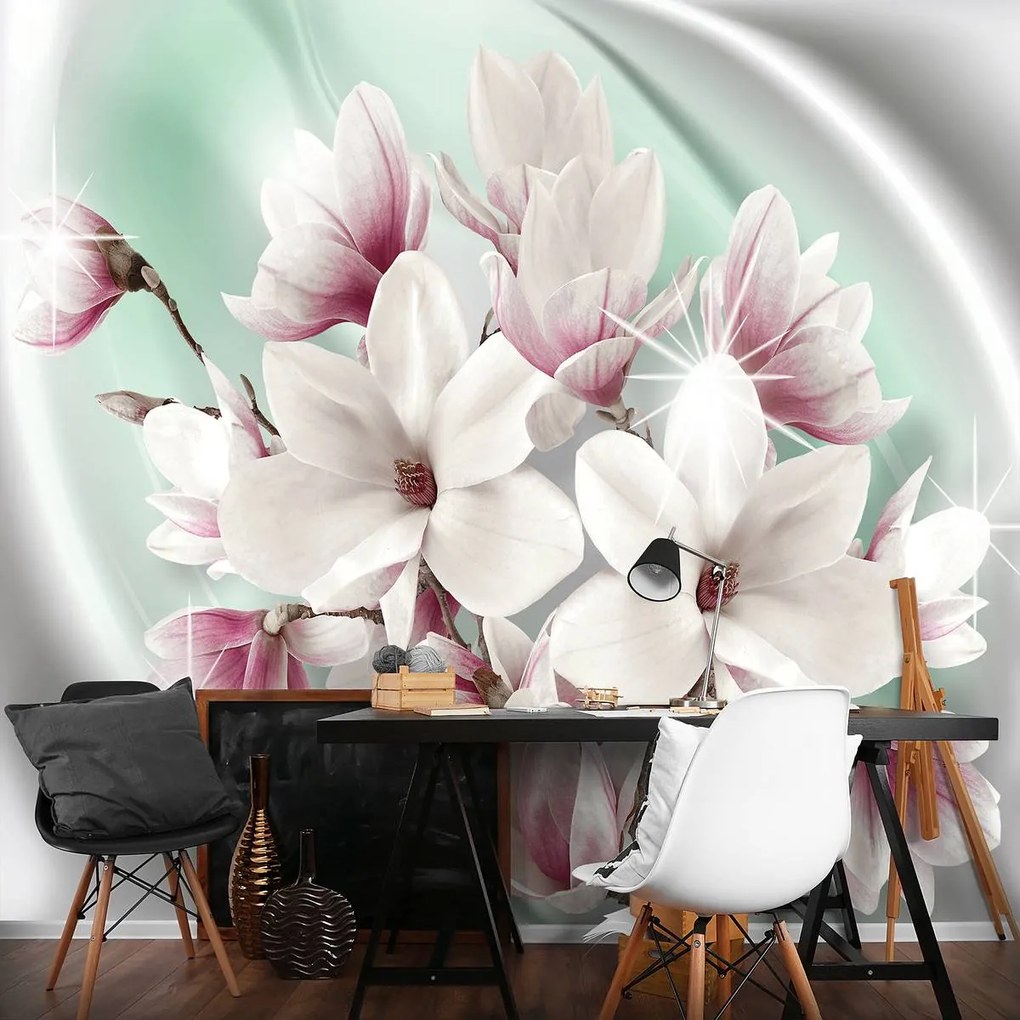 Fototapeta - Bílé a růžové květy (254x184 cm)