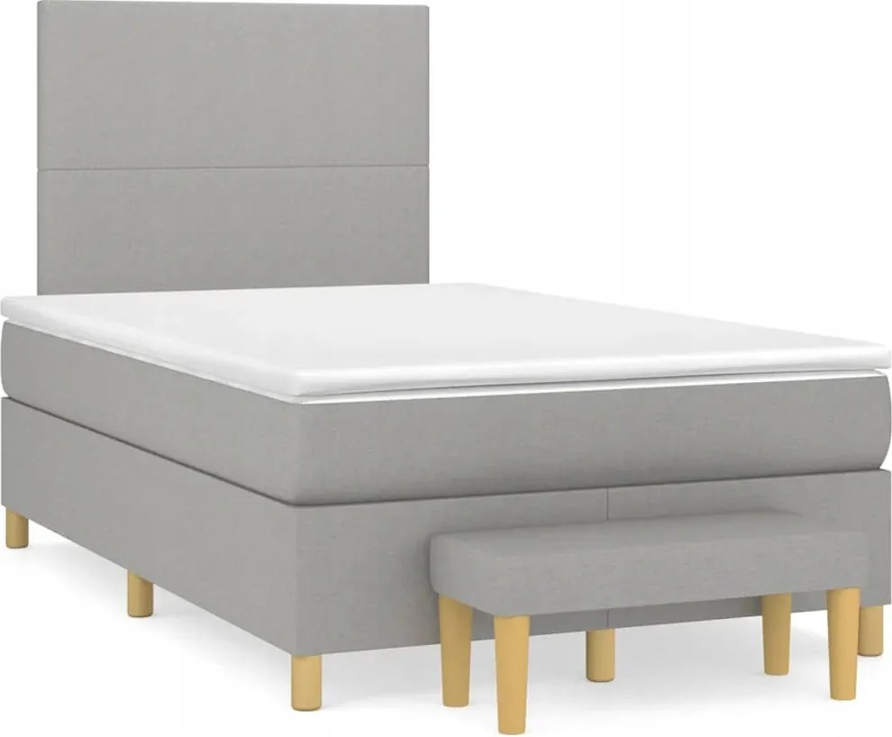 Box Spring Postel S Matrací Textil Světle Šedá Hladký design 120 x 190 cm