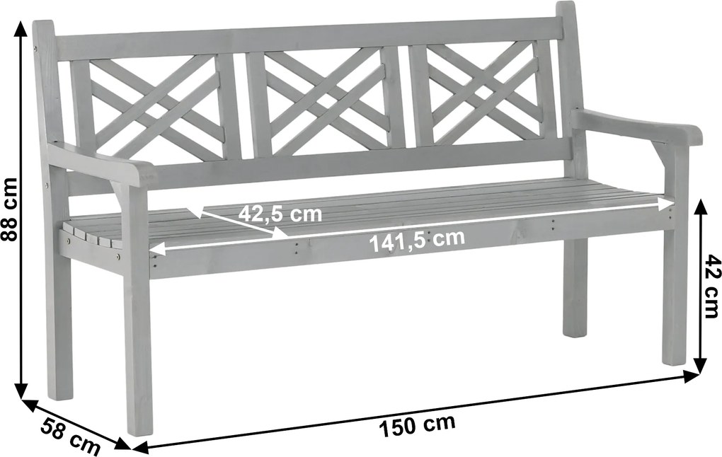 Dřevěná zahradní lavička, šedá, 150 cm, FABLA