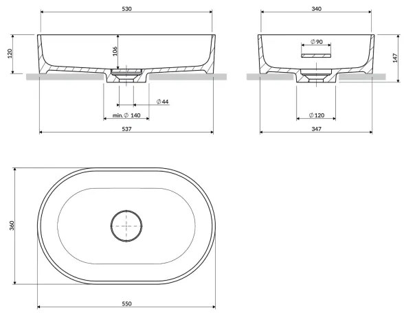 OMNIRES OVOUNBM - Umyvadlo na desku OVO 55x36 cm dolomit/matná bílá