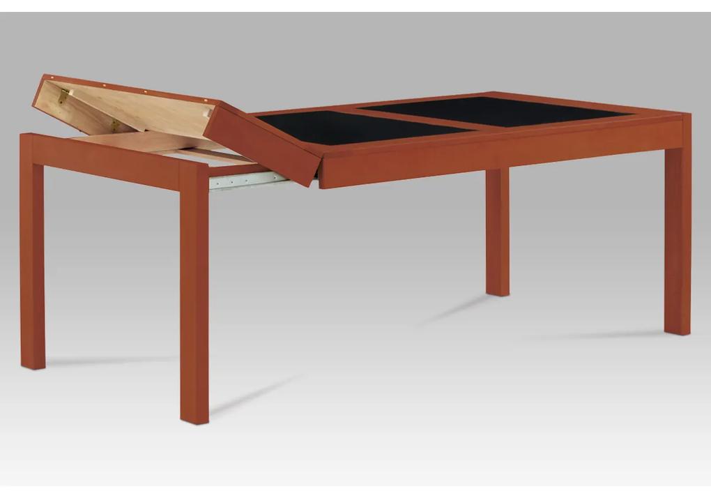Artium Jídelní stůl rozkl. 160+40+40x90 cm, barva třešeň / černé sklo - AUT-594 TR2