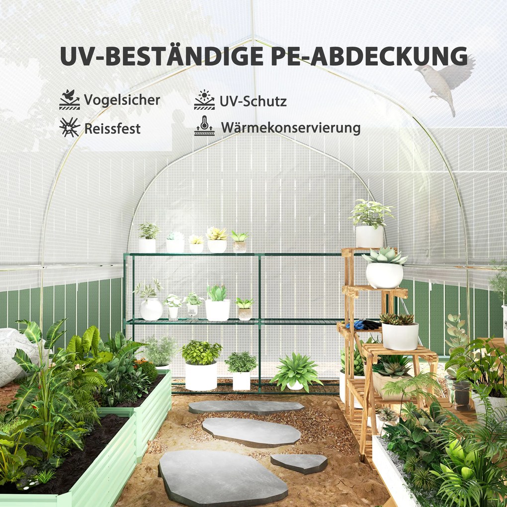 Fóliový skleník Outsunny 3 x 2 x 2 m se 4 okny a dveřmi, rolovací boční stěny, fóliový tunelový skleník na rajčata odolný proti UV záření s pozinkova…