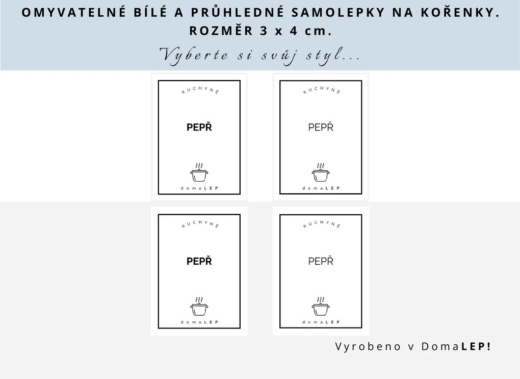 PEPŘ - Samolepka na kořenky 3 x 4 cm - DomaLEP varianta: BÍLÁ - tučné písmo