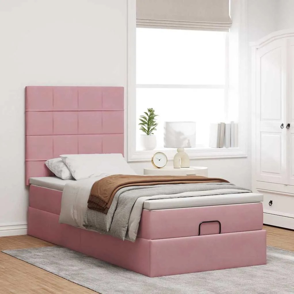 Osmanský rám postele s matracemi růžová 80x200cm samet 3314287
