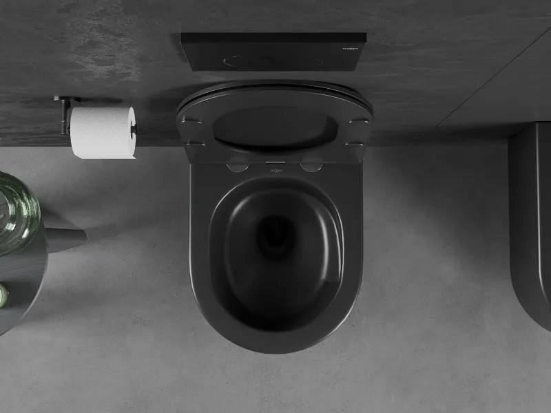 Mexen Sofia, závěsná WC mísa 490x360x355 mm, Rimless Tornádo, černá matná, 3354XX85T