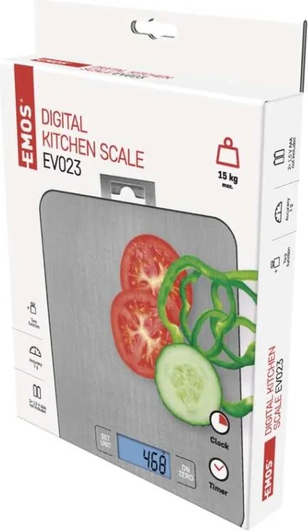 Kuchyňská váha EMOS EV023, digitální, 5 kg, stříbrná, sklo