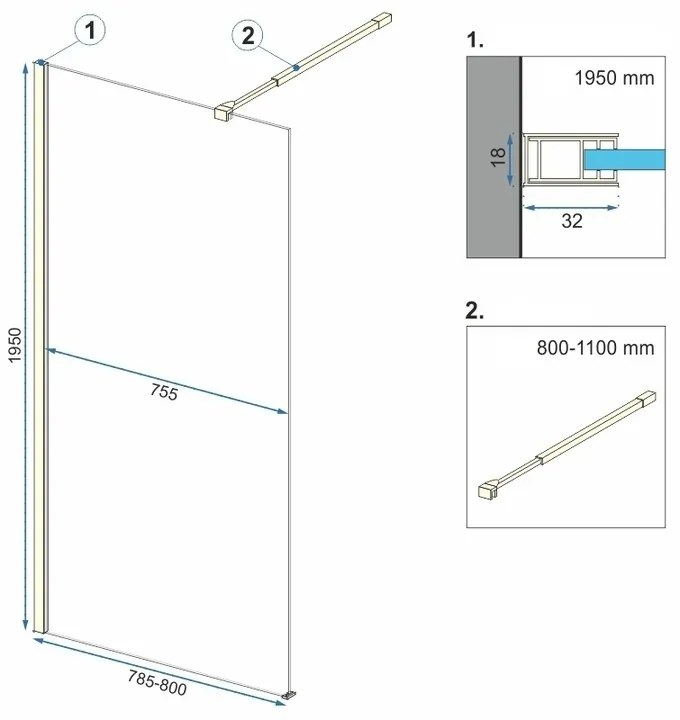 Sprchová zástěna Rea Aero 80 cm černý mat