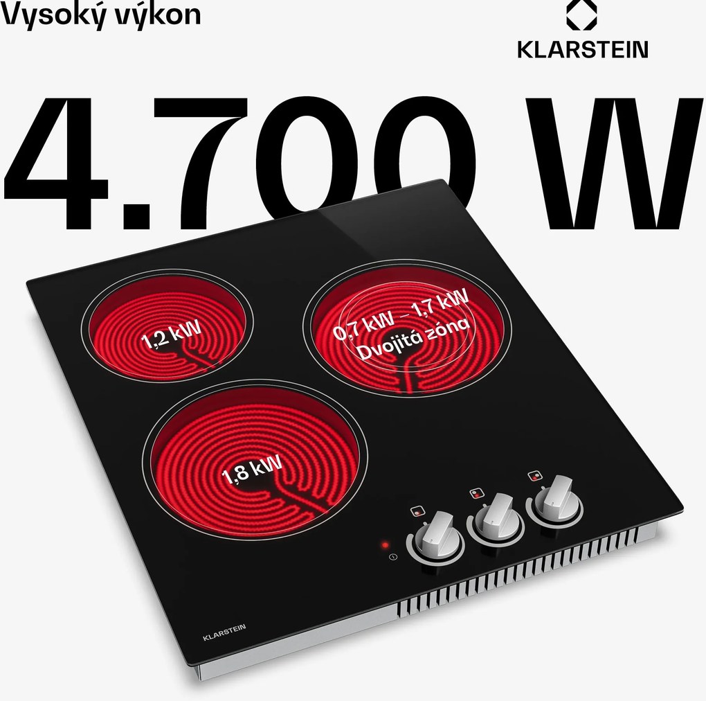 Klarstein Sklokeramická varná deska EasyCook | 3 varné zóny | 4700 W | 11 úrovní výkonu | 45 cm