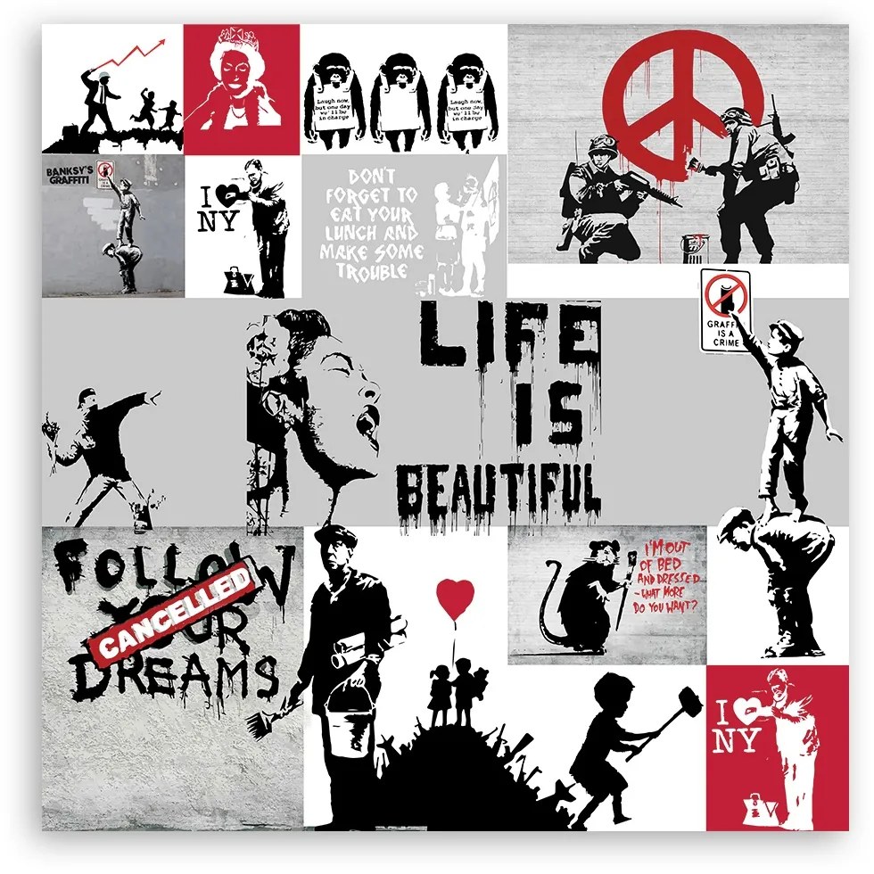 Obraz na plátně, Banksy Composition Graffiti - 30x30 cm