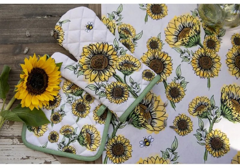 Béžová bavlněná zástěra se slunečnicemi Sunny Sunflowers