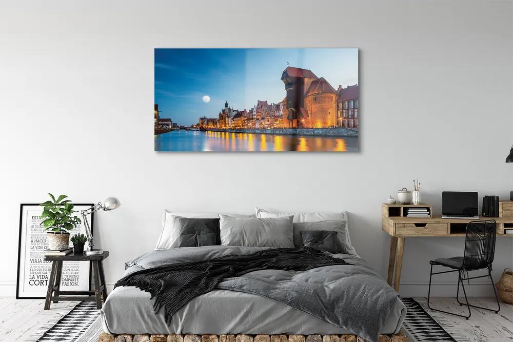akrylový obraz Řeka noc Gdańsk Staré Město 140x70 cm