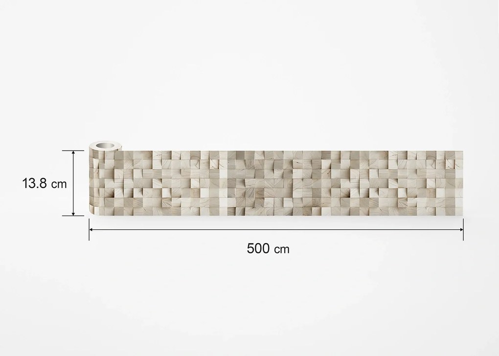 Samolepící bordura na zeď 3D Dřevěné Kostky | 5 m x 13.8 cm | DWB8234