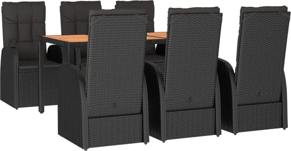 7dílný zahradní jídelní set s poduškami černý polyratan 3157602