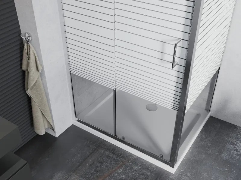 Mexen Apia posuvný sprchový kout 120 x 90 cm, 5mm sklo, chromový profil-čiré sklo/pásy + slim sprchová vanička 5cm, 840-120-090-01-20-4010