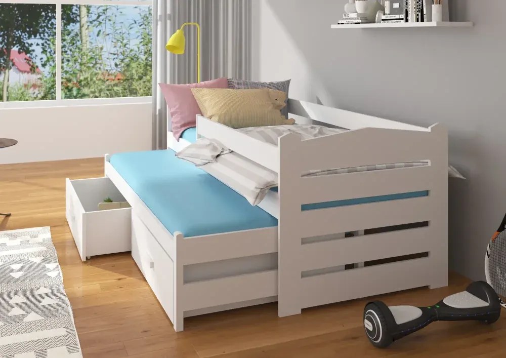 Postel dvojitá s bariérou a matracemi TIARRO 200x90 růžová – zlatý dub