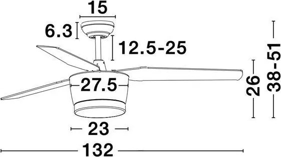 NV 5260261 Stropní ventilátor se světlem MONSOON tělo z oceli matná bílá a sklo 3ABS dřevěné listy LED 18W 3000K - NOVA LUCE