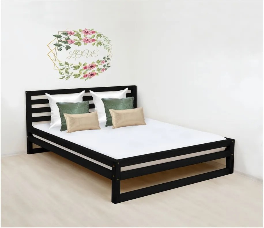 Černá dřevěná dvoulůžková postel Benlemi DeLuxe, 200 x 180 cm
