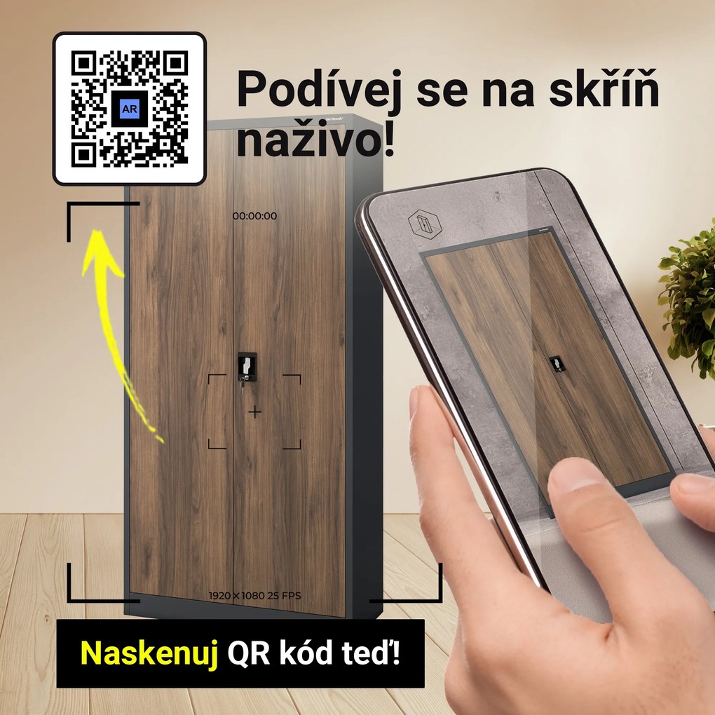 Kancelářská skříň na dokumenty se 4 policemi, antracit/ořech, 900x1850x400 mm: JAN Eco Design