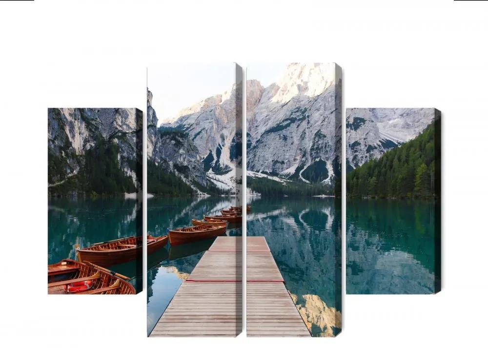 Vícedílný obraz Jezero Braies V Itálii Nedostatek Nedostatek Přírodní plátno 200x150