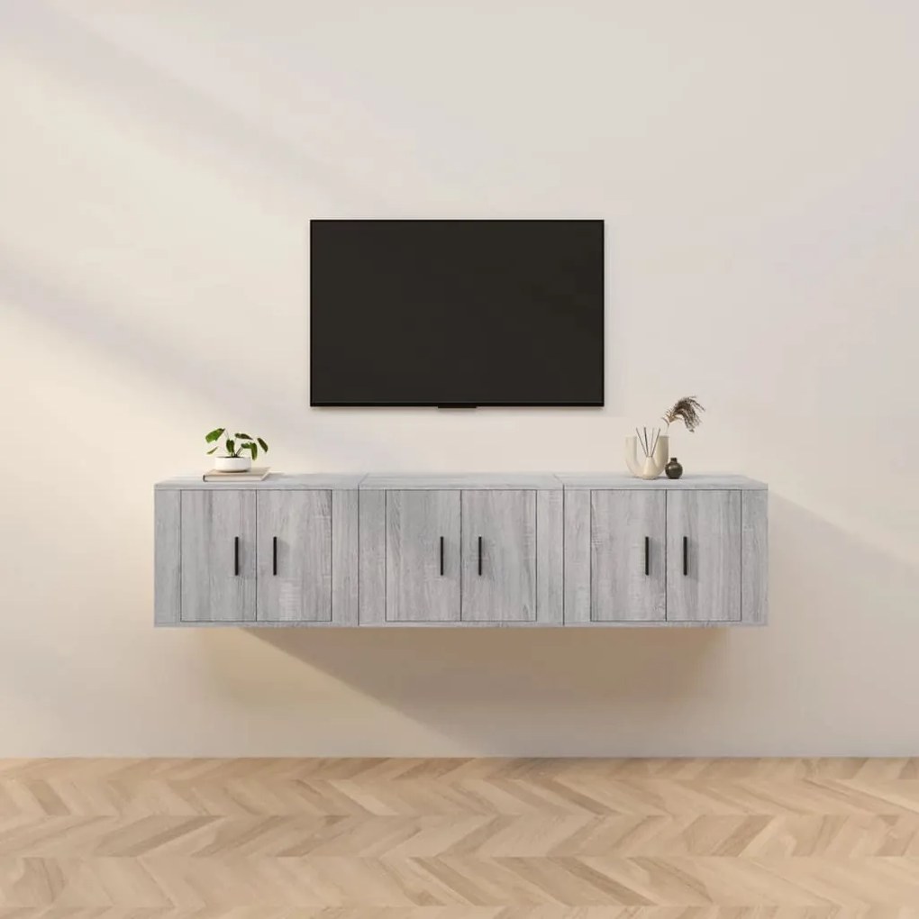 Nástěnné TV skříňky 3 ks šedé sonoma 57 x 34,5 x 40 cm 3188348