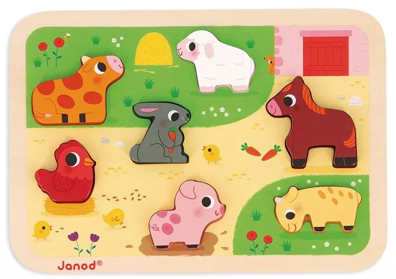 Dřevěné vkládací puzzle 3D - Zvířátka na farmě