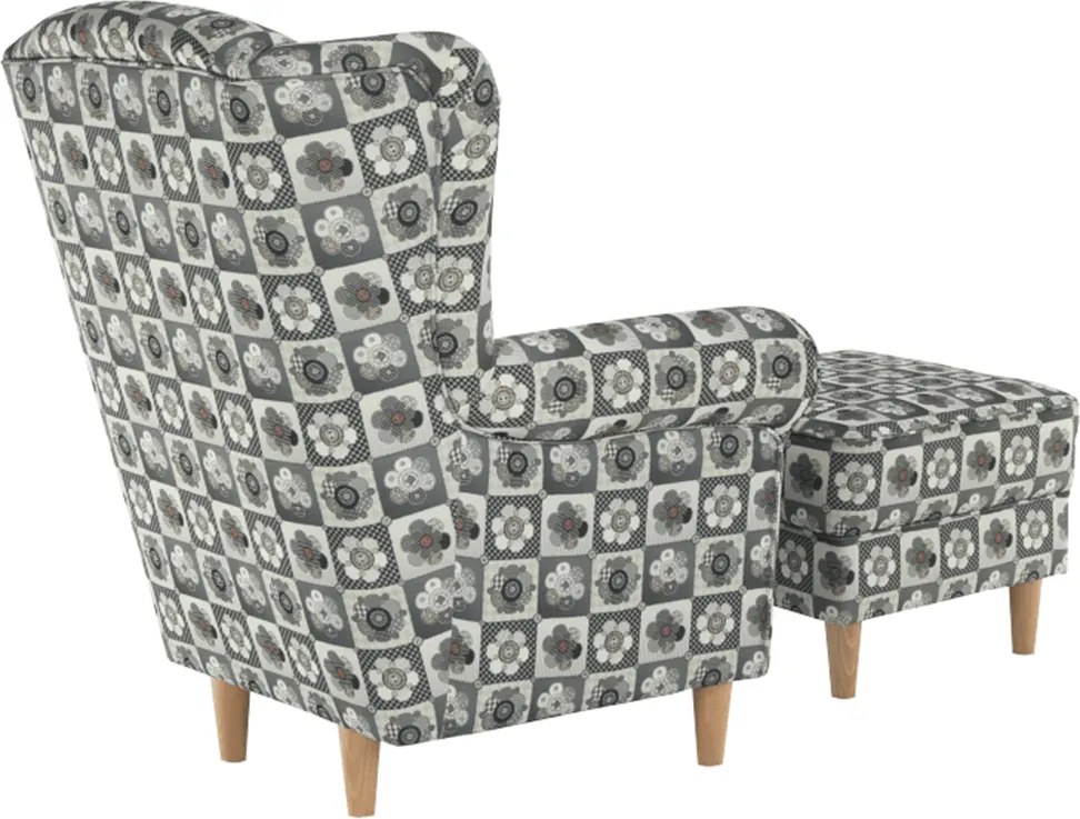 ušák, křeslo, s taburetem, látka patchwork N1, Tempo Kondela ASTRID