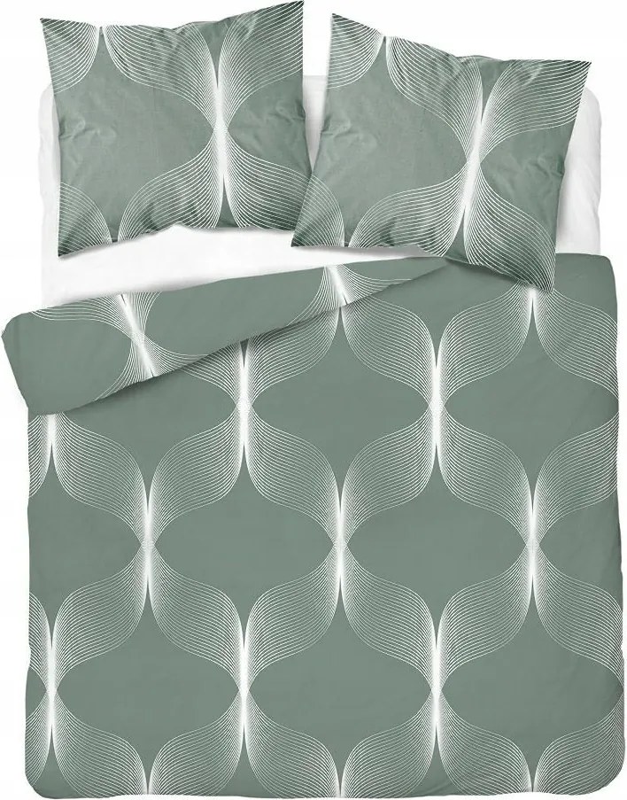 Povlečení 220x200 zelená bílá geometrie 5253 B Bavlna 48