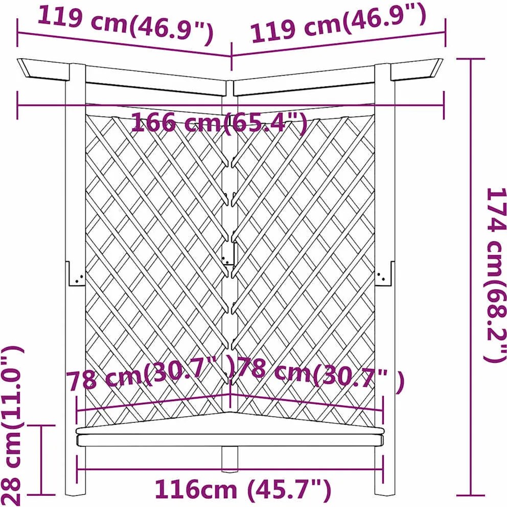 Rohová pergola s lavicí 166 x 81 x 174 cm impregnovaná borovice 318418