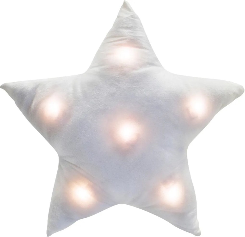 Bílá polštář, dekorativní polštář, měkký polštář, polštář hvězda STAR, zářící polštář LED - bílá barva
