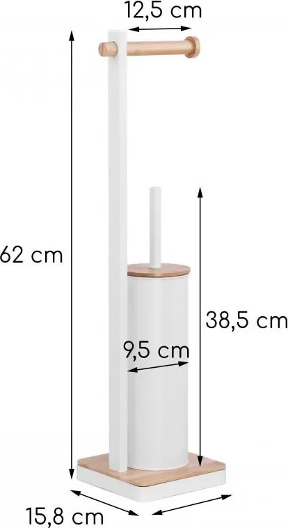 Erga Luki, držák na toaletní papír a WC kartáč 2v1, bílá-hnědá, ERG-YKA-P.LUKI-WHT