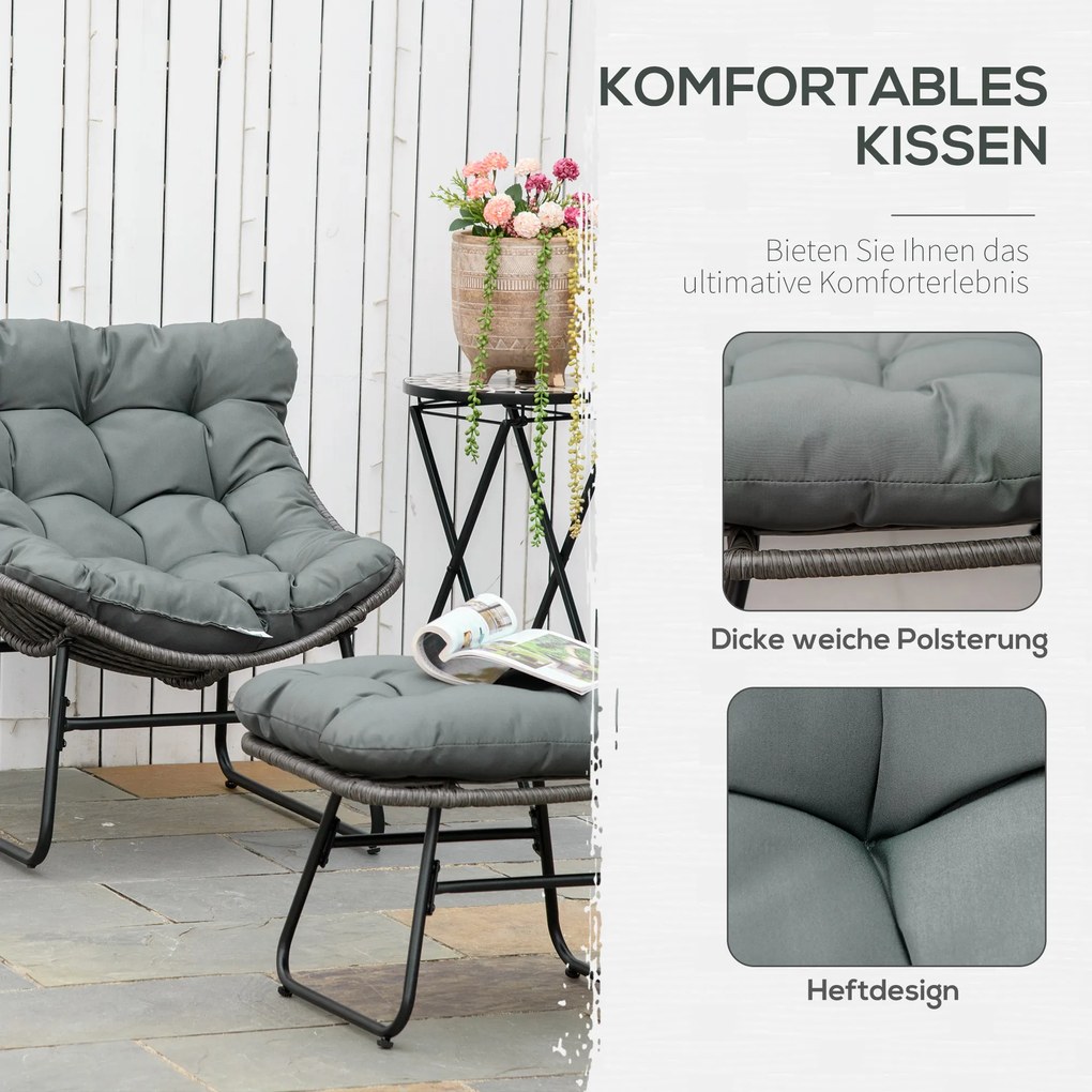 Outsunny ratanové relaxační křeslo s podnožkou zahradní křeslo venkovní ratanové křeslo s polštářem, ocel a polyester, šedé 69x76x70 cm pro zahradu a…