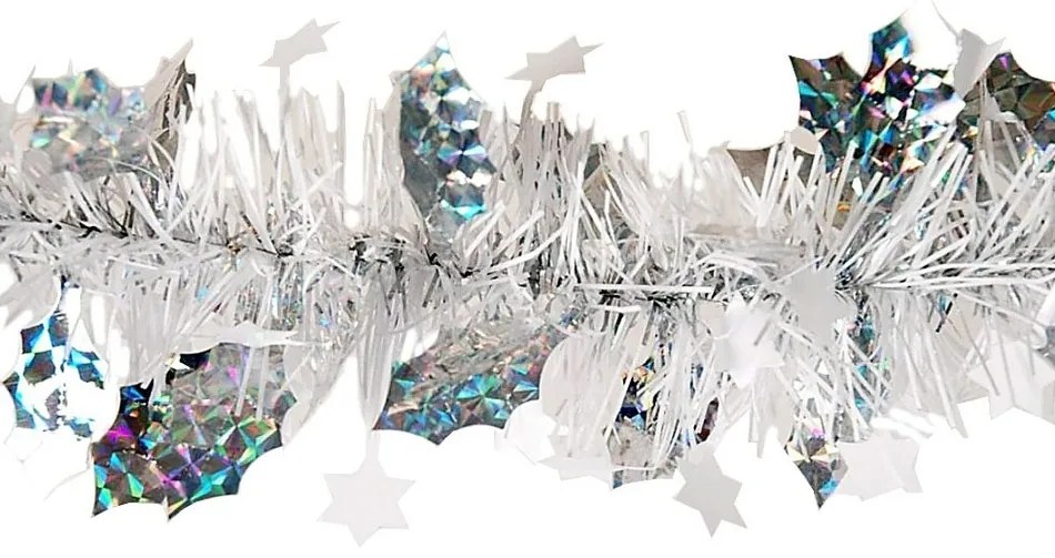 Vánoční řetěz s cesmínou stříbrná, 200 x 10 cm