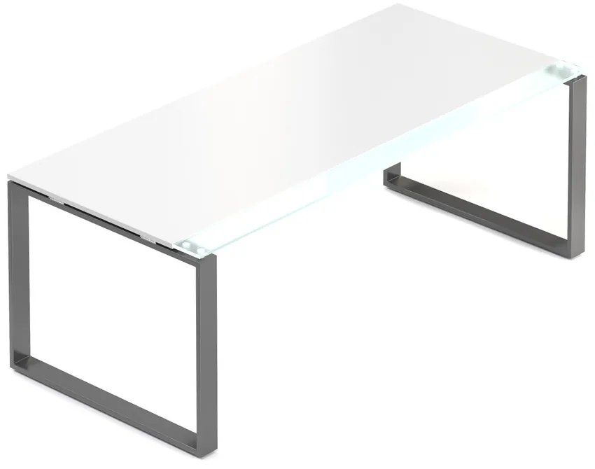 Stůl Creator 200 x 90 cm, grafitová podnož, 2 nohy, bílá
