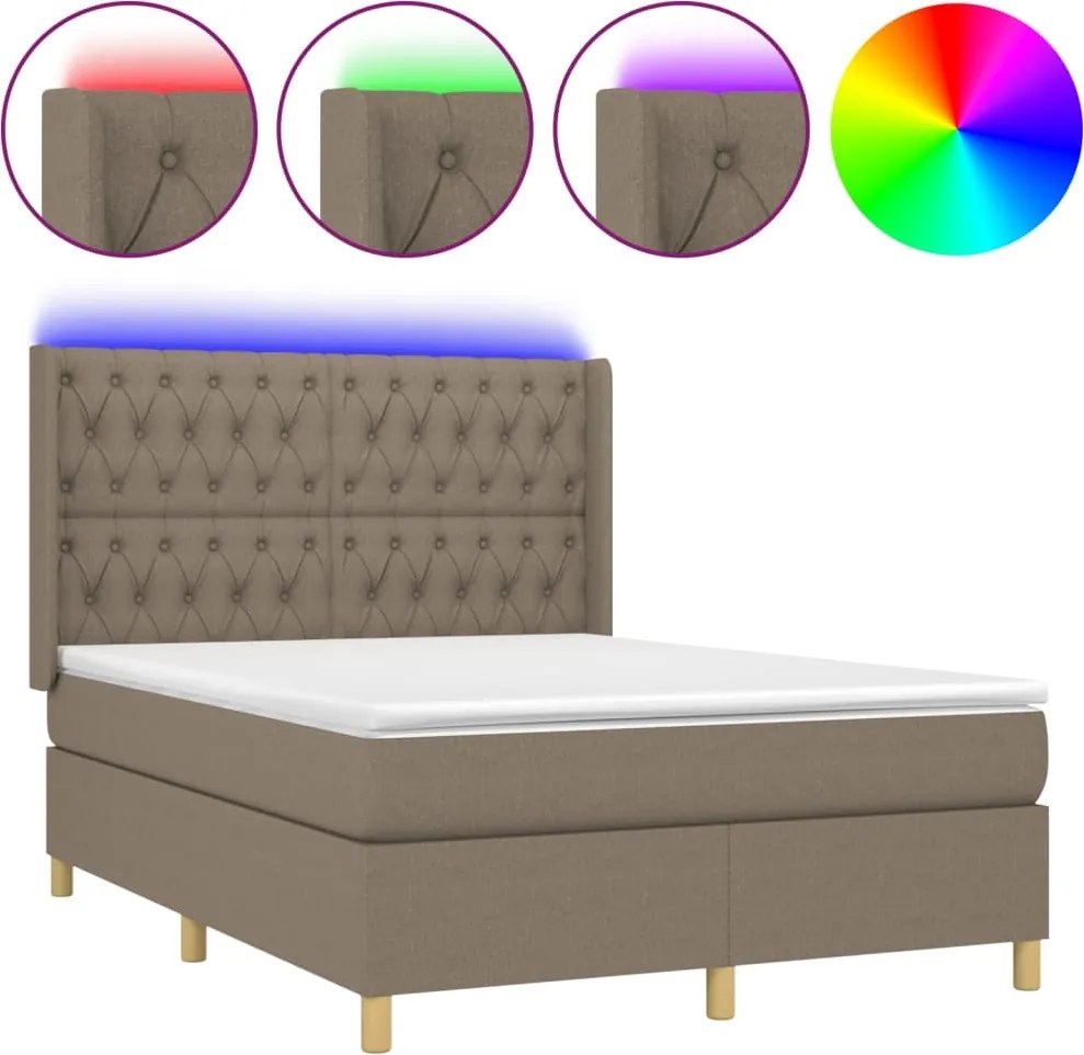 Box spring postel s matrací a LED taupe 140x200 cm textil 3139121