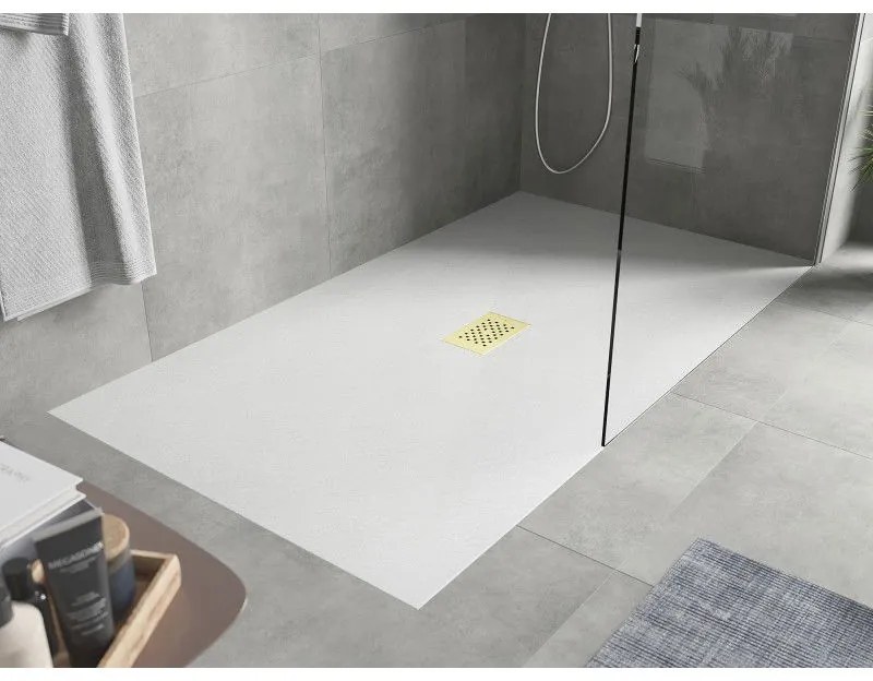 Mexen Hugo, obdélníková sprchová vanička SMC 200 x 100 cm, bílá, zlatá krytka, 42101020-G