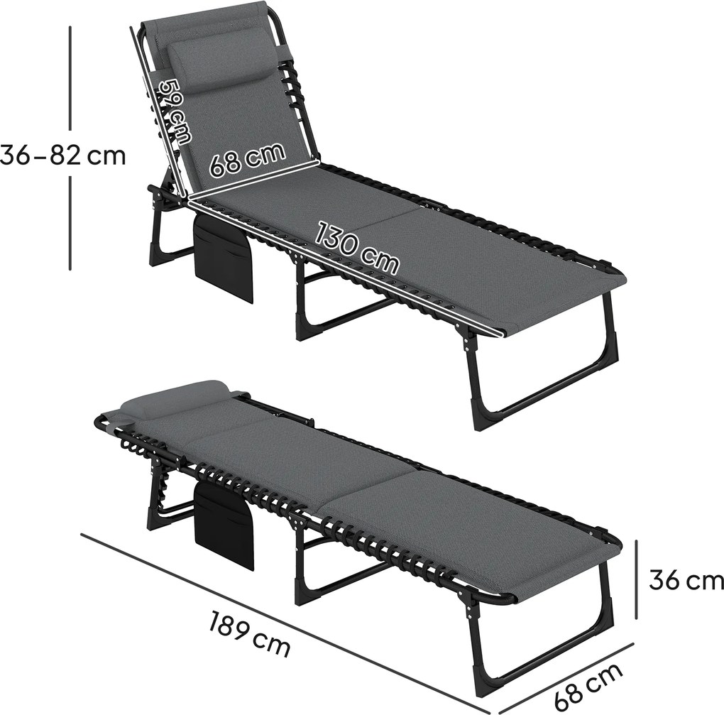Lehátko, lehátko s čalouněním a boční kapsou, zahradní lehátko, lehátko u bazénu, čalouněné lehátko, šedé