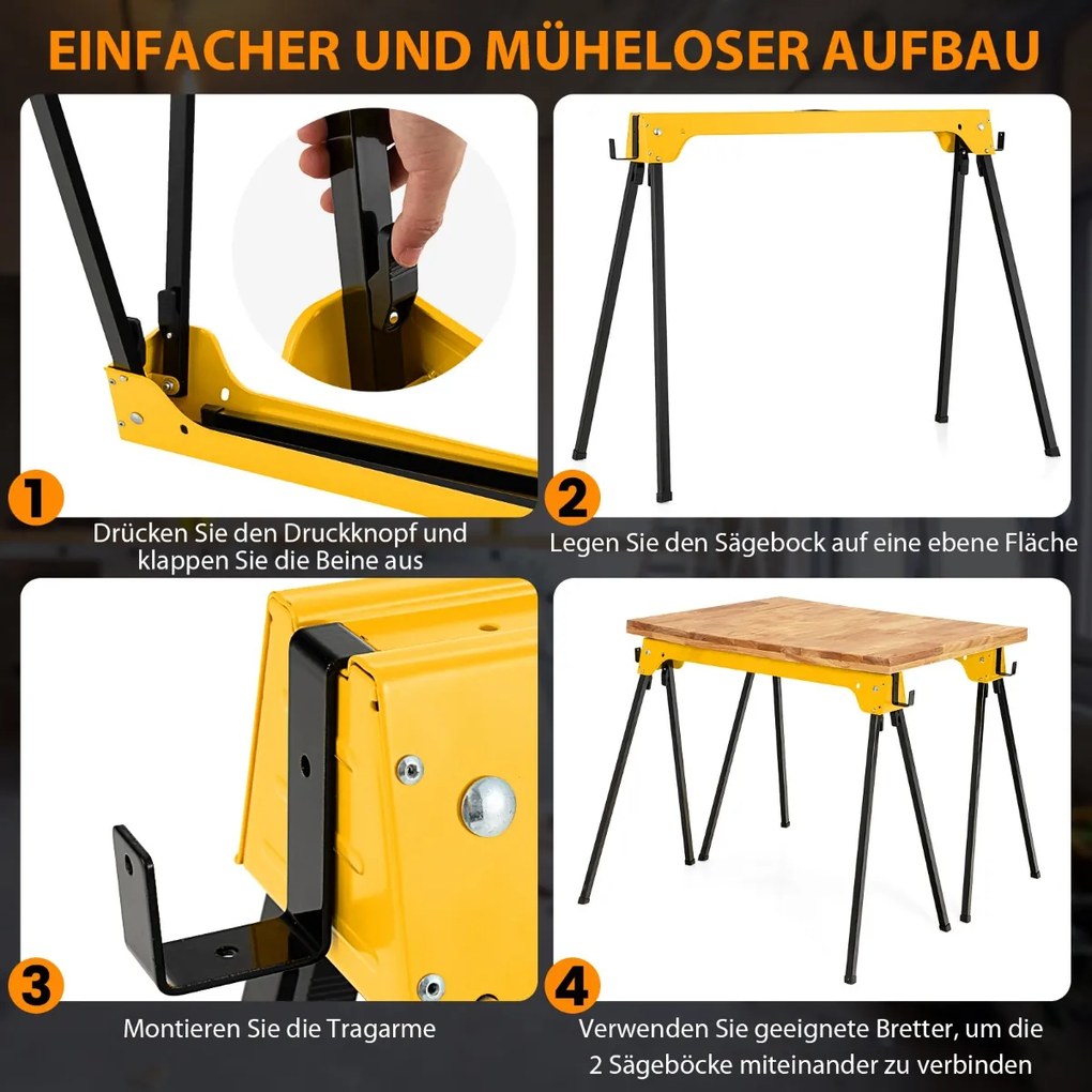 Costway 2 Pack Skládací pila Horses Kompaktní stojan na elektrické nářadí Balení