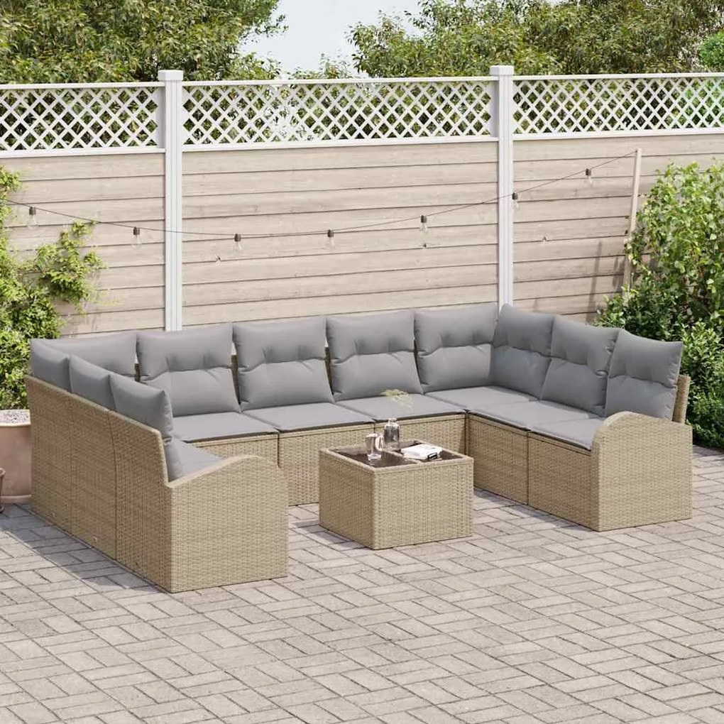 Sada zahradních pohovek 10 ks Beige a světle šedá polyratan 3354879