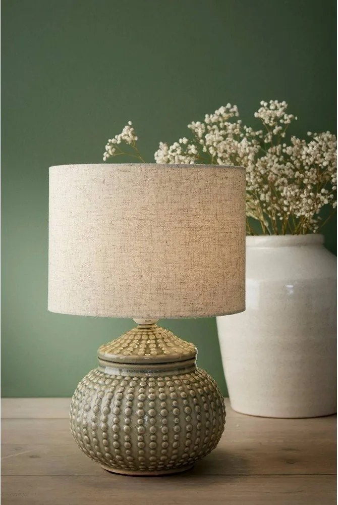 Šedá/béžová lněná stolní lampa (výška 39 cm) Niko – Ellos Home