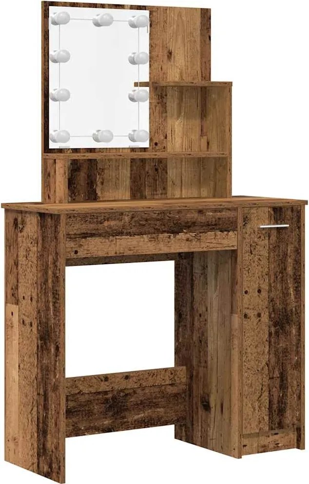 Set toaletního stolku s LED staré dřevo kompozitní dřevo 3329185