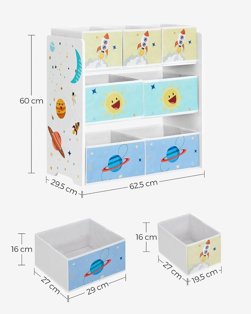 SONGMICS Dětský regál s boxy na hračky vesmírné motivy