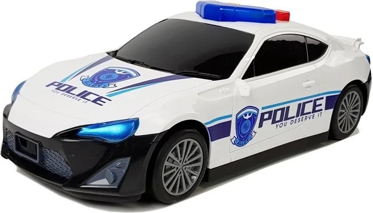LEAN Toys Policejní auto, úložný prostor, garáž 2 v 1, policista, malá autíčka, zvuky, světla