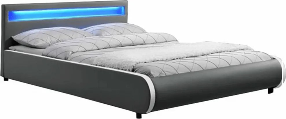 Tempo Kondela Manželská postel s RGB LED osvětlením, šedá, 180x200, DULCEA