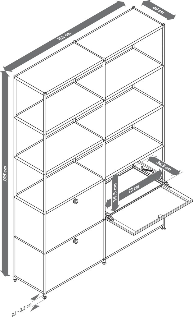 Tchibo - Vysoký kovový regál »Cn3« se 4 výklopnými dvířky - barva: šedá